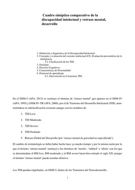 Cuadro sinóptico comparativo de la discapacidad intelectual y retraso mental, desarrollo | Salud ...