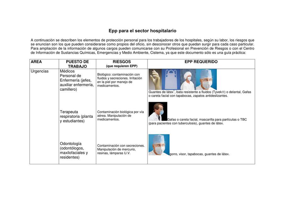 Epp para el Sector Hospitalario | Medicina y Farmacia | uDocz