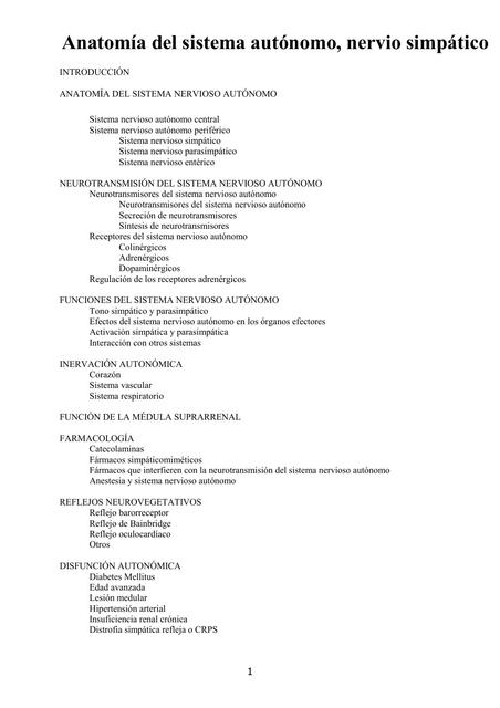 Anatomía del sistema autónomo, nervio simpático | Biología General | uDocz