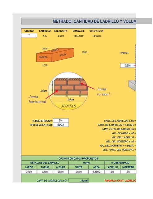 Metrado de muro ladrillo y mortero | Stick Flores avila | uDocz