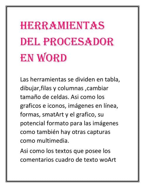 Herramientas del procesador en word | amerlegindo | uDocz