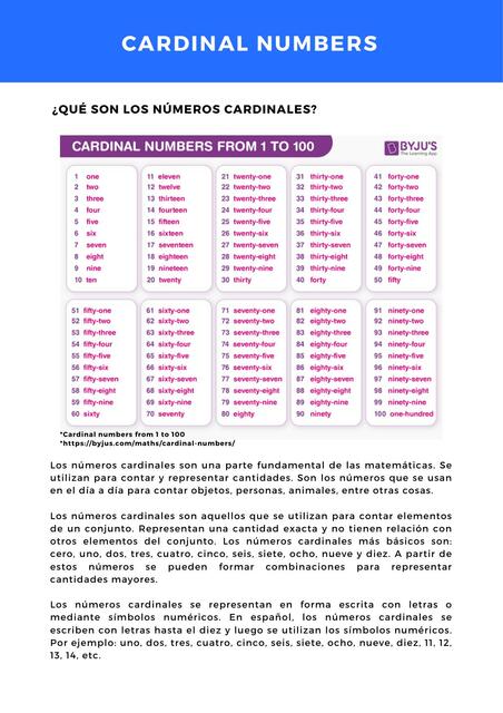 Cardinal numbers | Facilitando tu estudio | uDocz
