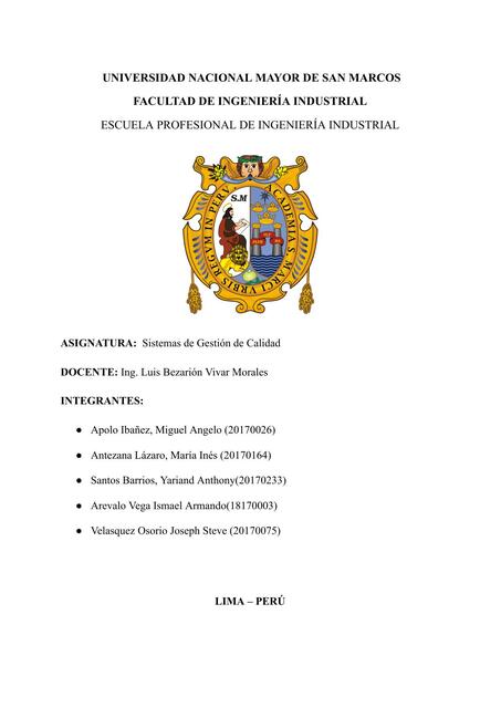 Sistemas de Gestión de Calidad | VELASQUEZ OSORIO JOSEPH STEVE | uDocz