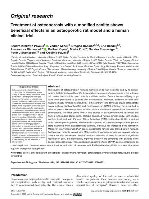 Treatment of Osteoporosis With a Modified Zeolite Shows Beneficial ...