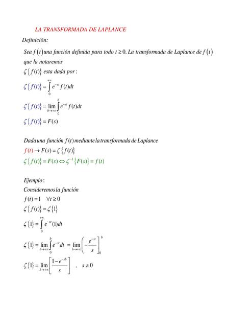Transformada de Laplace: Definición, Ejemplos, Funciones usuales, Propiedades | Jordan Daniel ...