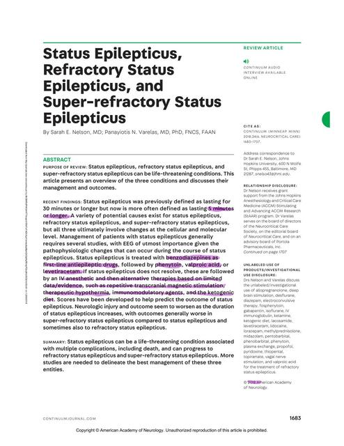 Status Epilepticus,Refractory Status Epilepticus, and Super-refractory ...