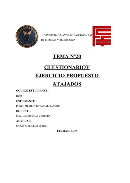 Ejercicio propuesto atajados | BRYAN ALEJANDRO PONCE MERILES | uDocz
