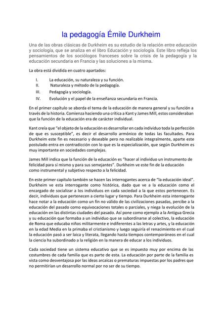La Pedagogía Émile Durkheim | JOSE NELSON LUCERO HUAMAN | uDocz