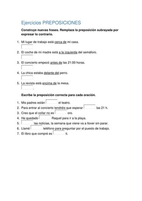 Ejercicios Preposiciones | Ale | uDocz