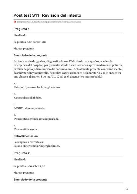 Post test S11 Diabetes | Tiroxina Med | uDocz