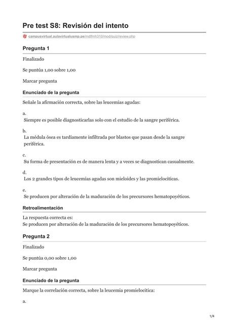 Pre test S8 Leucemias | Tiroxina Med | uDocz