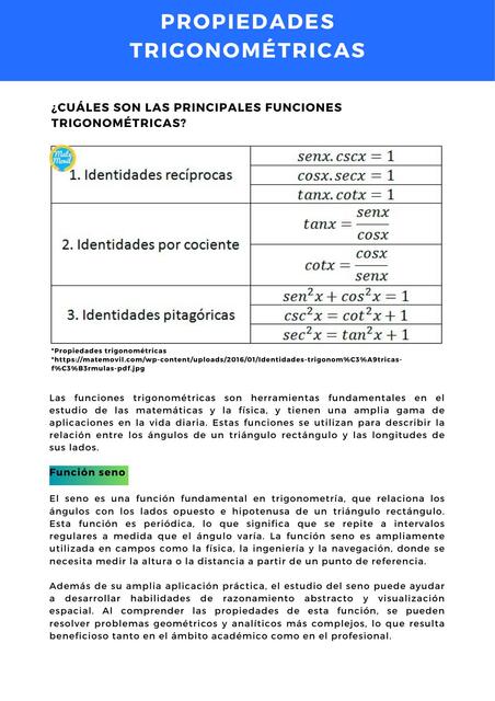 Propiedades trigonométricas | Facilitando tu estudio | uDocz