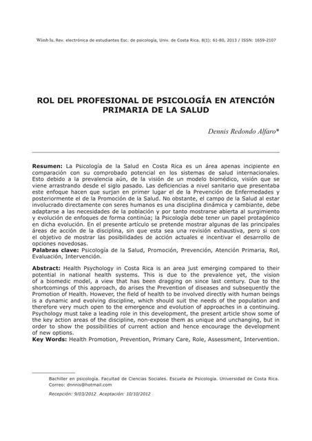 Rol del Profesional de Psicología en Atención Primaria de la Salud | ANGIE MELANY CRUZADO ...