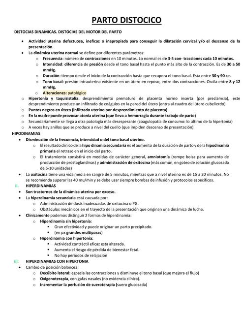 Parto Distócico | Enfermería | uDocz