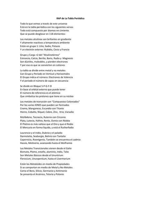 Rap de La Tabla Periódica | Eymy Aguirre | uDocz