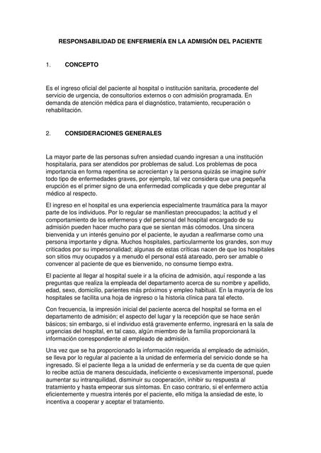 Admision del paciente y examen fisico | Enfermería | uDocz