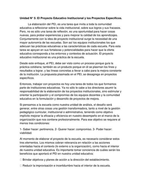 El Proyecto Educativo Institucional y los Proyectos Específicos | ( ⁠*⁠。HISTORIA ⁠⁠*⁠。) | uDocz