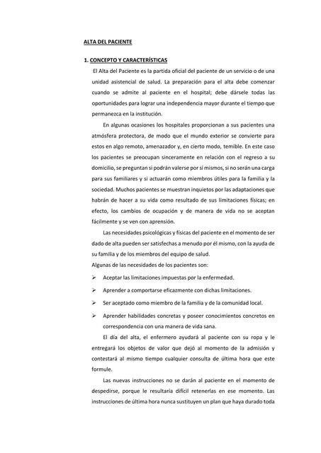 Alta del paciente | Enfermería | uDocz