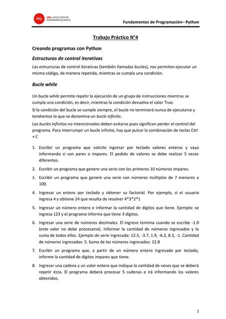 Guía de problemas Python: Estructuras de control iterativas | Online Aria | uDocz