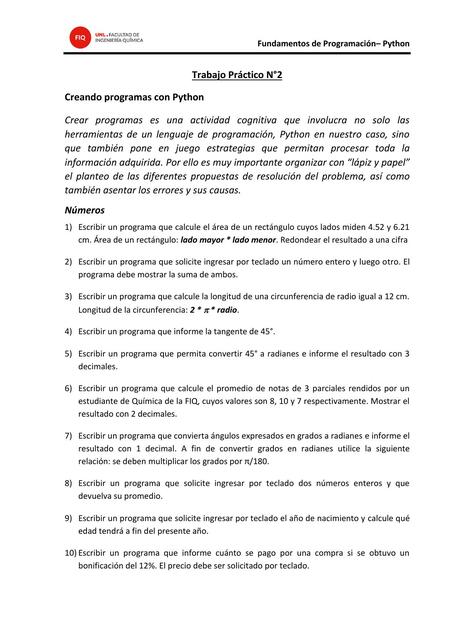 Guía de problemas Python: creando programas | Online Aria | uDocz