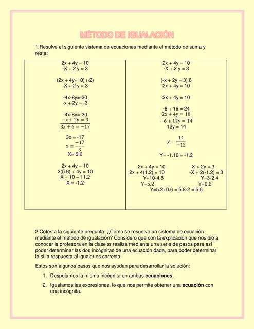 Método de igualación | Jimena Moreno | uDocz