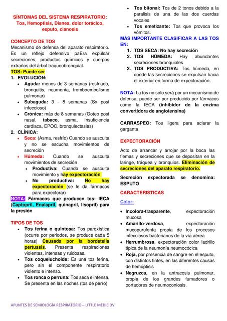 SEMIOLOGIA DE LA TOS | MEDICAL NOTES | uDocz