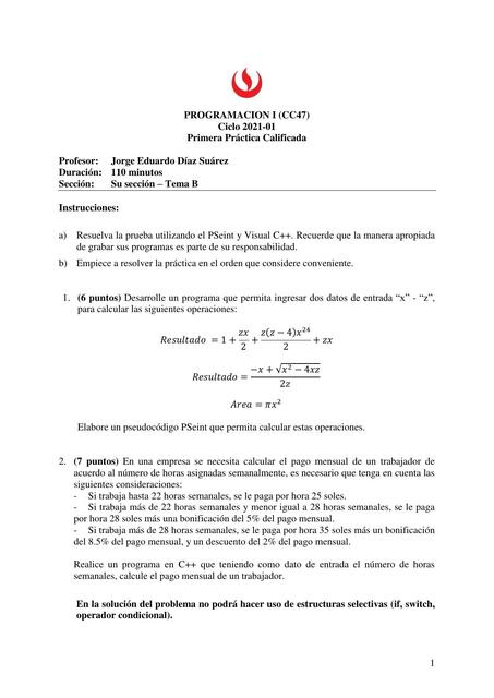 Programación 1 - PC1 | BRANDON ERNESTO MEJIA ZARATE | uDocz