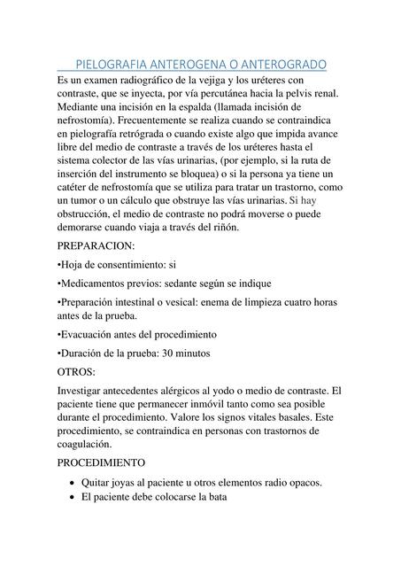 Pielografía Anterogena o Anterogrado | Yamila Delgado | uDocz