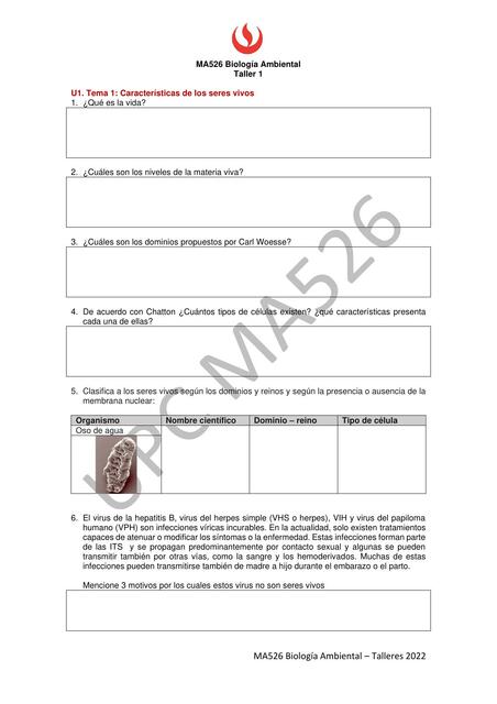 S02 Taller 1 Características de los seres vivos y | lia trin | uDocz