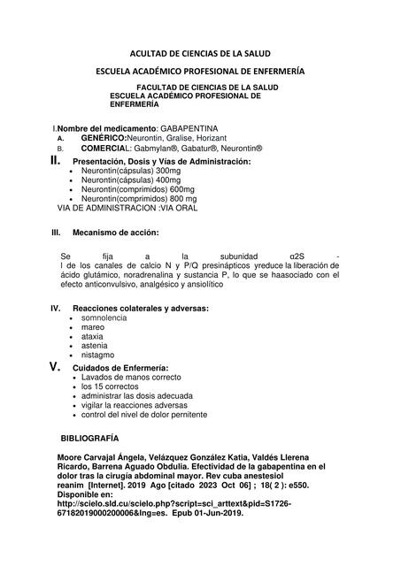 Gabapentina Nursing Apuntes Udocz