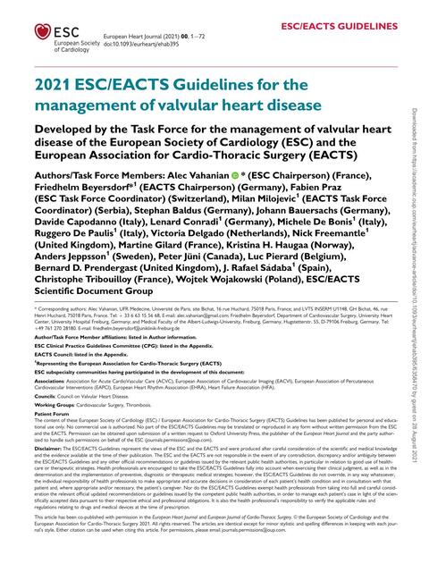 2021 ESC/EACTS Guidelines fot the Management of Valvular Heart Disease ...