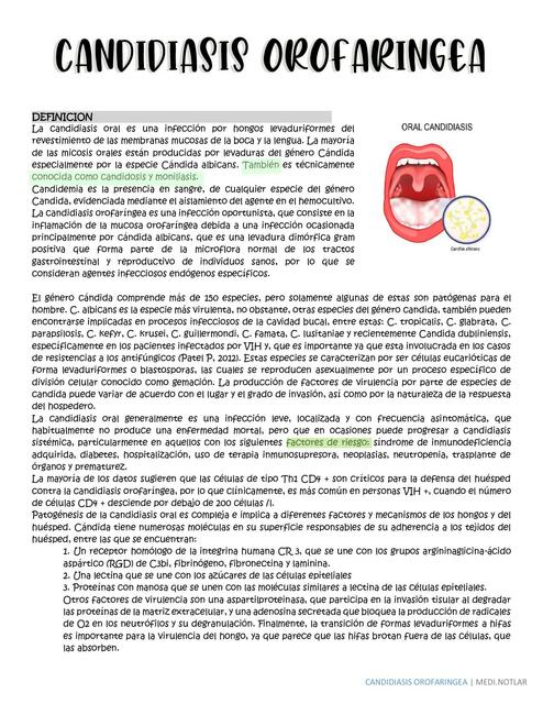 Candidiasis Orofaríngea | Medi Notlar | uDocz