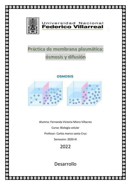 Práctica de Membrana Plasmática: Ósmosis y Difusión | Fer M. | uDocz