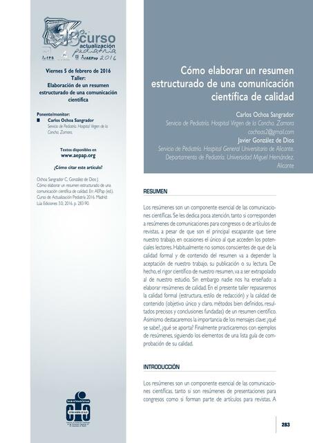 Cómo Elaborar un Resumen Estructurado de una Comunicación Científica de ...