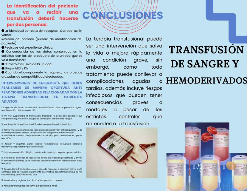 Transfusión de sangre y hemoderivados | Enfermeria Mi Pasión Oficial | uDocz