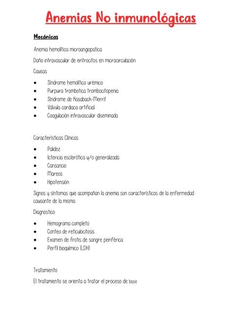 Anemias No inmunológicas mecanicas | Doctorada11 | uDocz