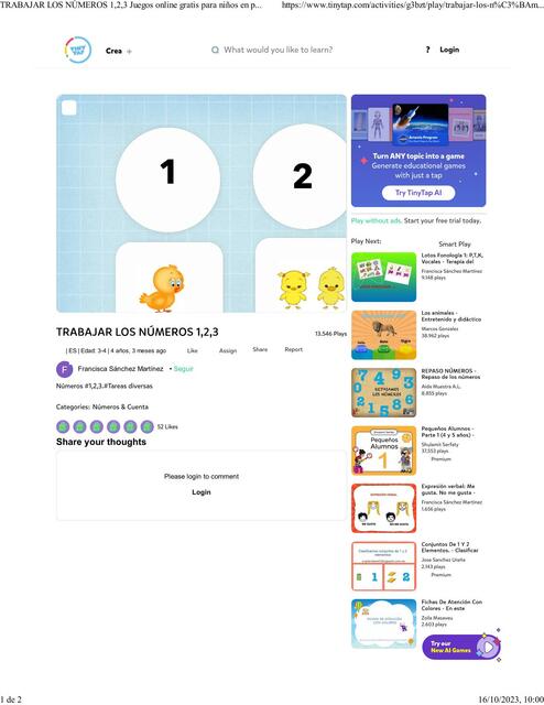 TRABAJAR LOS NÚMEROS 123 Juegos online gratis para | Kenyis Guerrero ...
