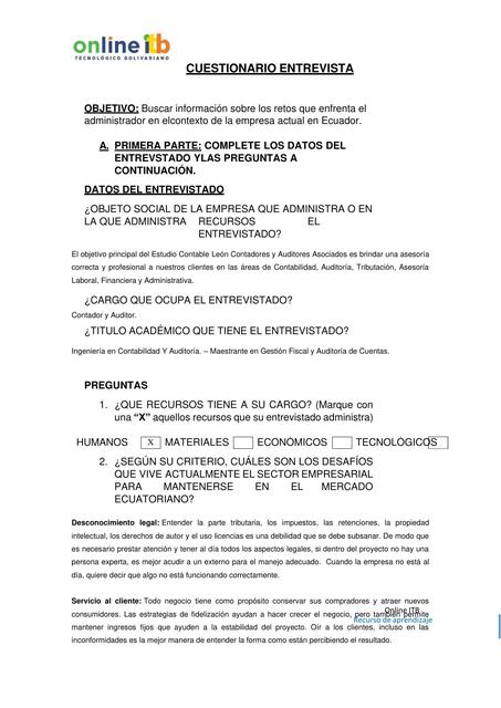 Cuestionario de entrevista | Mélida León | uDocz