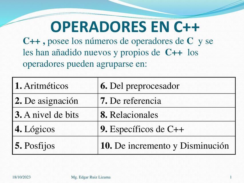 OPERADORES EN C | Michael Mauricio Manrique | uDocz