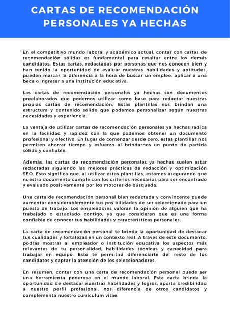 Cartas de recomendación personales ya hechas | Facilitando tu estudio | uDocz