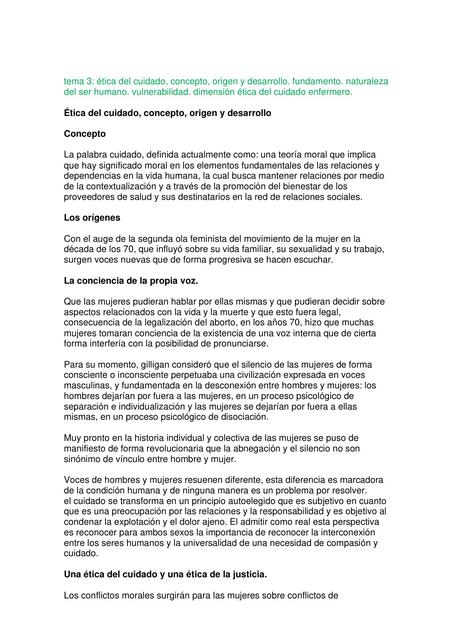 Ética del cuidado, concepto, origen y desarrollo. fundamento | Sabri Bravo | uDocz