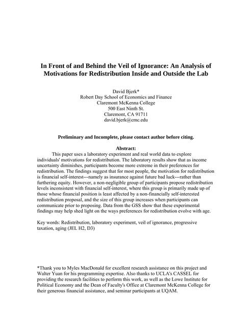 An Analysis Of Motivations For Income Redistribution | HackerNews | uDocz