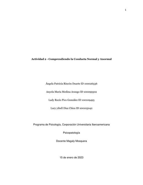 Comprendiendo la Conducta Normal y Anormal | Anyela Medina Arango | uDocz