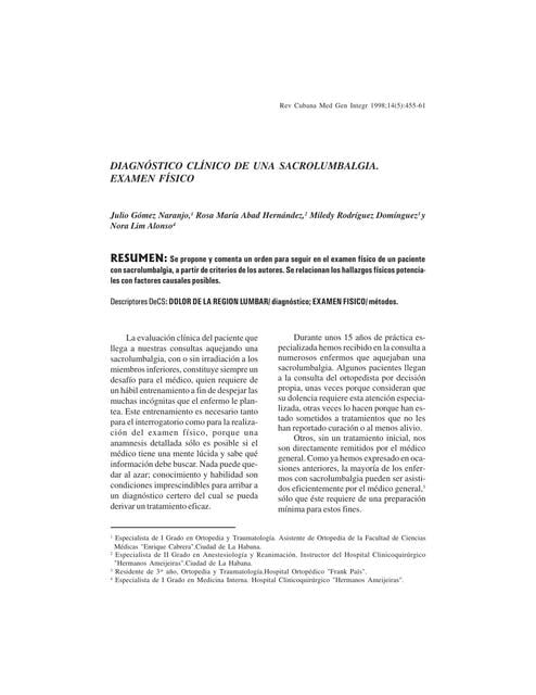 Diagnóstico Clínico de una Sacrolumbalgia. Examen Físico | Medicina ...