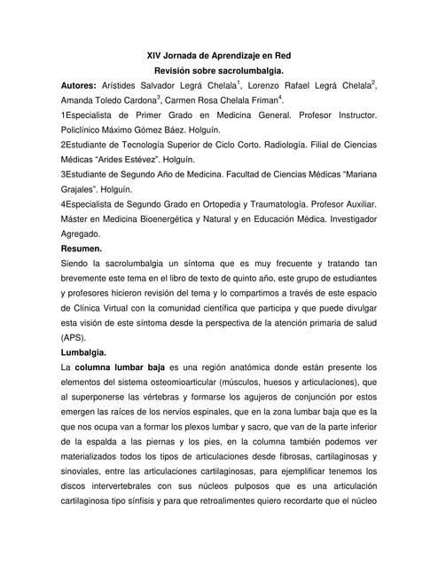 Revisión sobre Sacrolumbalgia | Medicina General 1 | uDocz