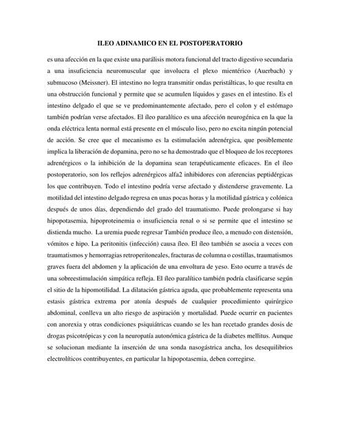 Íleo Adinámico en el Postoperatorio | RPonce | uDocz