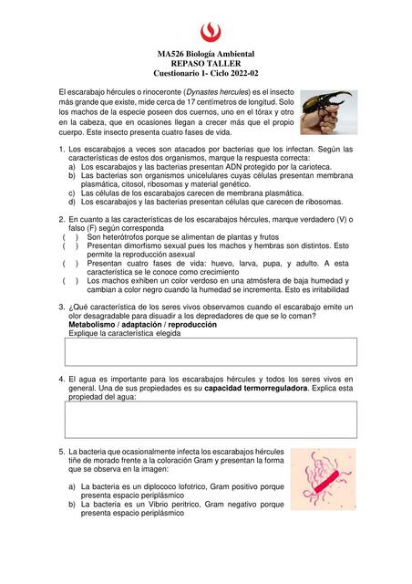 Biología animal - repaso taller | Evelyn Montes Valdez | uDocz