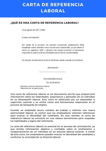 Carta de Referencia Laboral | Facilitando tu estudio | uDocz
