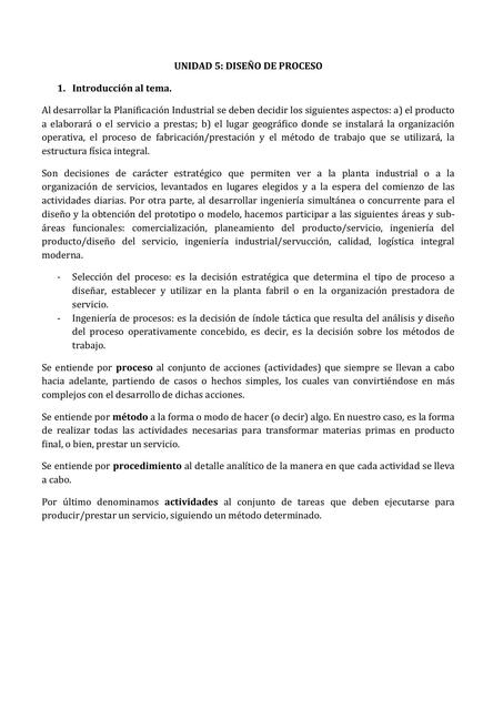 Unidad 5 - Adm. Producción - Diseño de procesos. | Paula | uDocz
