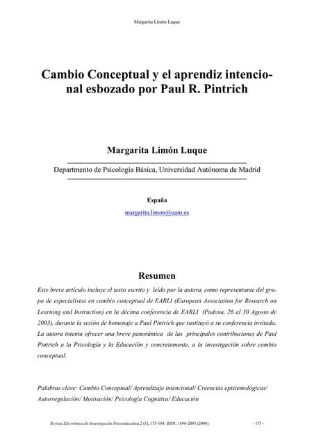 Cambio conceptual y el Aprendiz Intencional Esbozado por Paul R ...